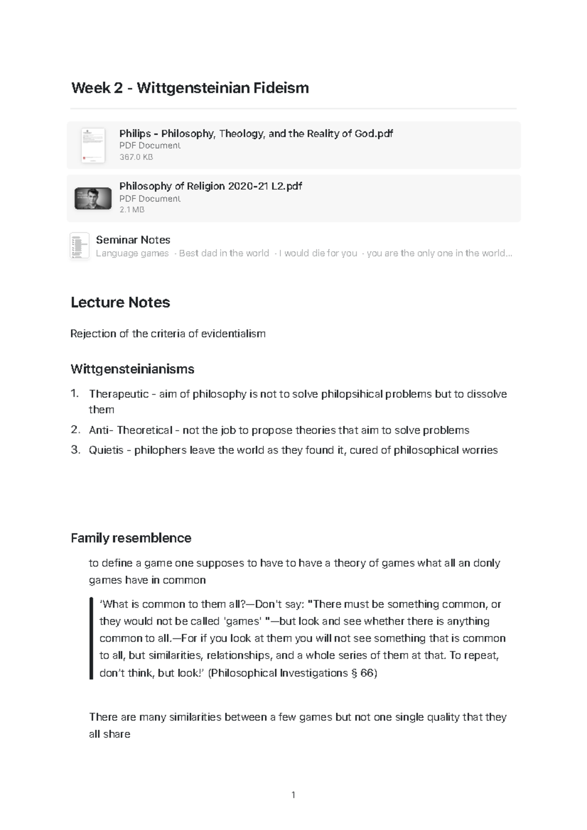 Week 2 - Wittgensteinian Fideism - Week 2 - Wittgensteinian Fideism ...