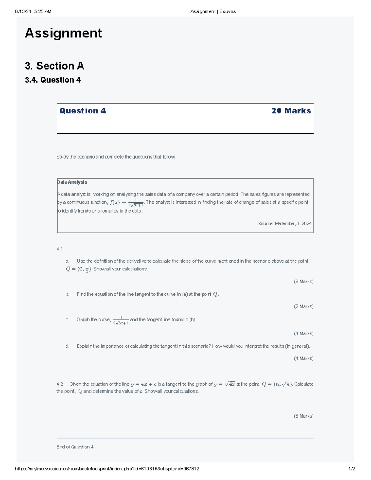 Assignment Eduvos Question 4 - Assignment 3. Section A 3. Question 4 Question 4 20 Marks Study ...