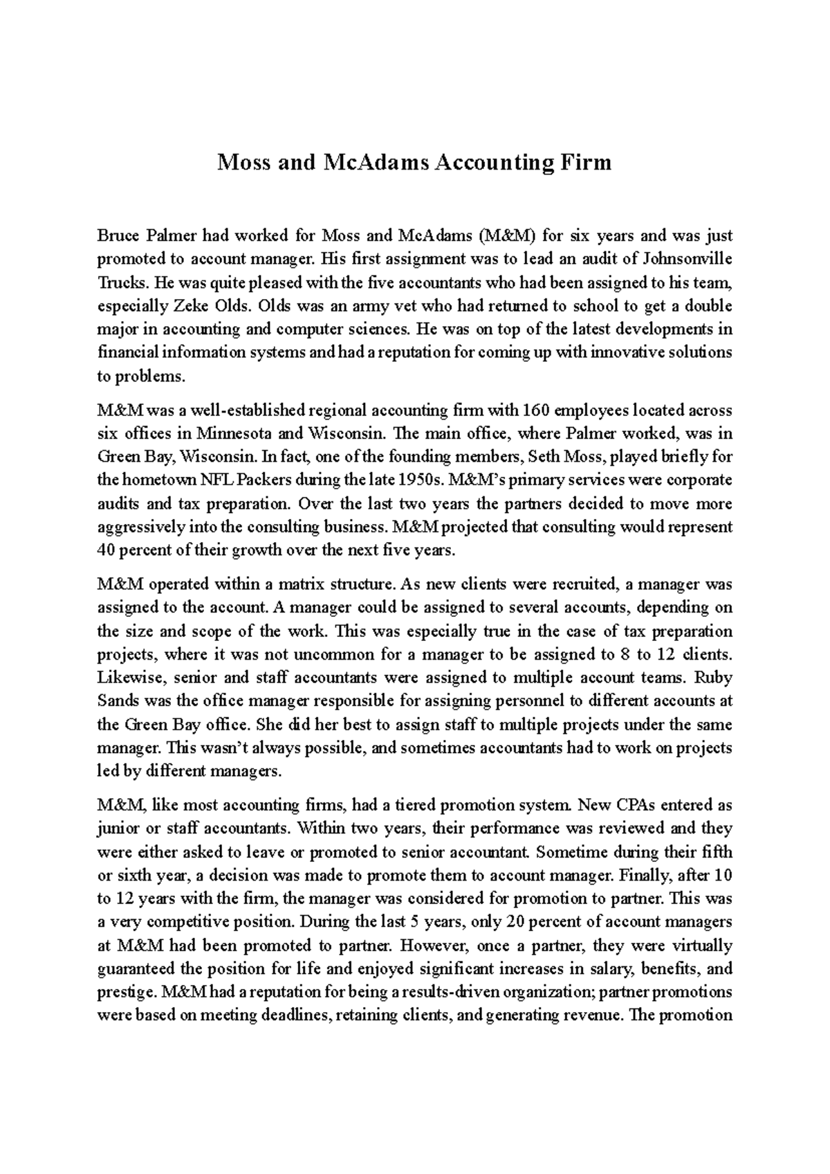 Case - Moss and Mc Adams Accounting Firm (Management Structure) - Moss ...