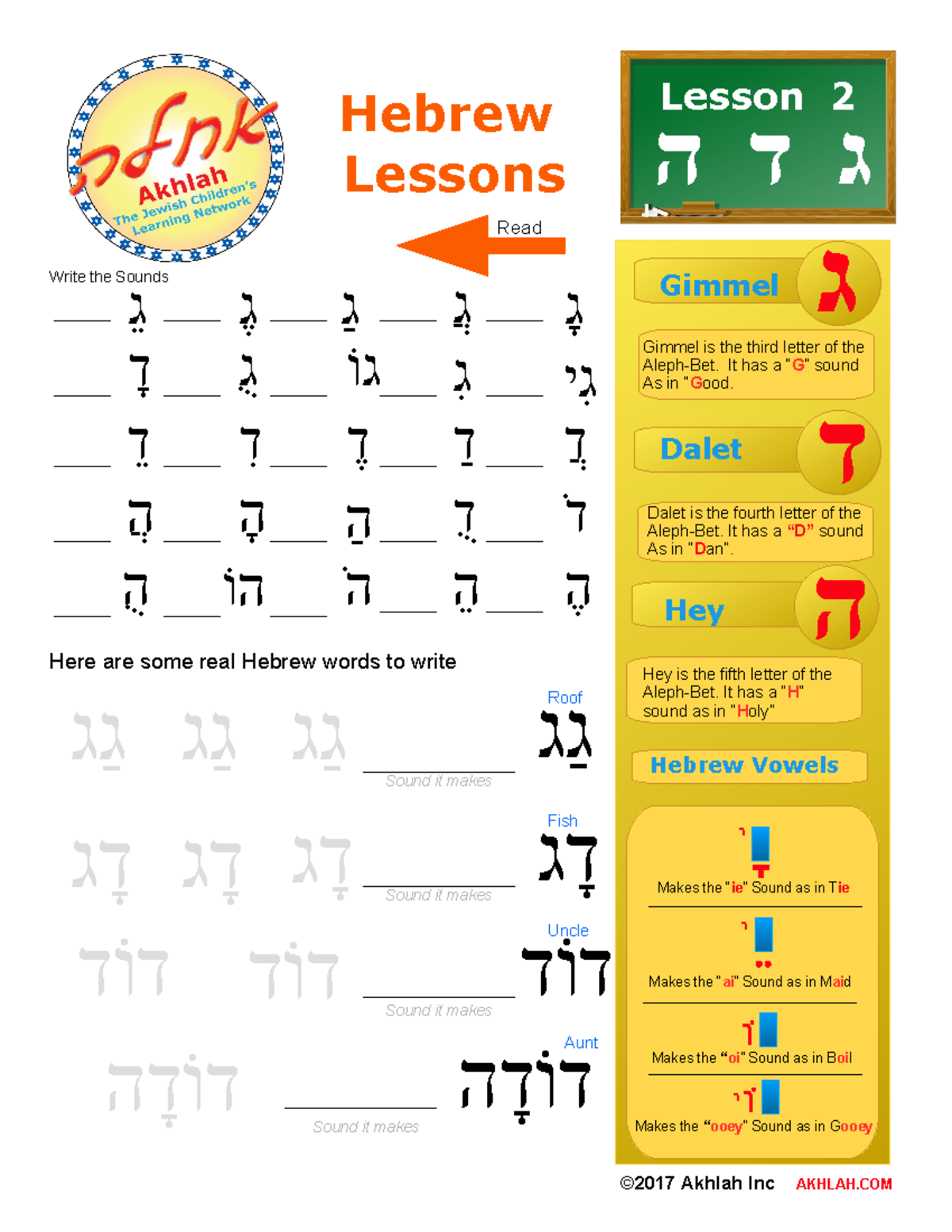 Akhlah hebrew lesson 2 - practica del hebreo - Hebrew Lessons Lesson 2 ...