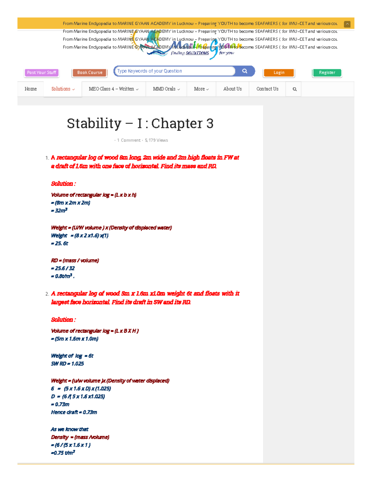 3 - Solved problems of chapter 3 of ship stability - Stability – I : Chapter 3 1 Comment•5,179 ...