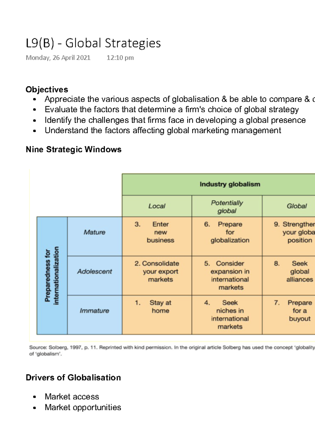 L9(B) - Global Strategies - Objectives - Appreciate the various aspects ...
