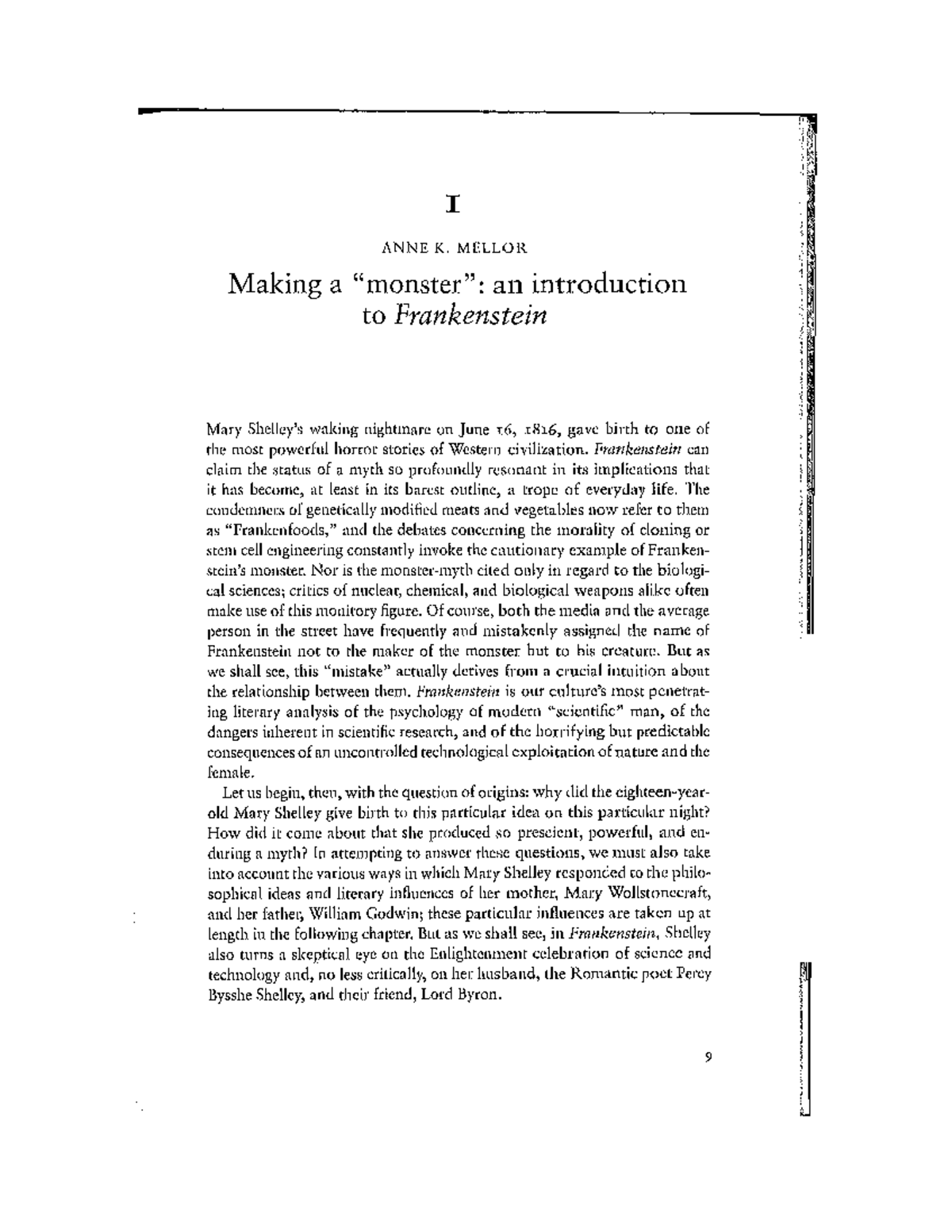 Making a "monster": an introduction to Frankenstein - I ANNE K. MELLOR ...