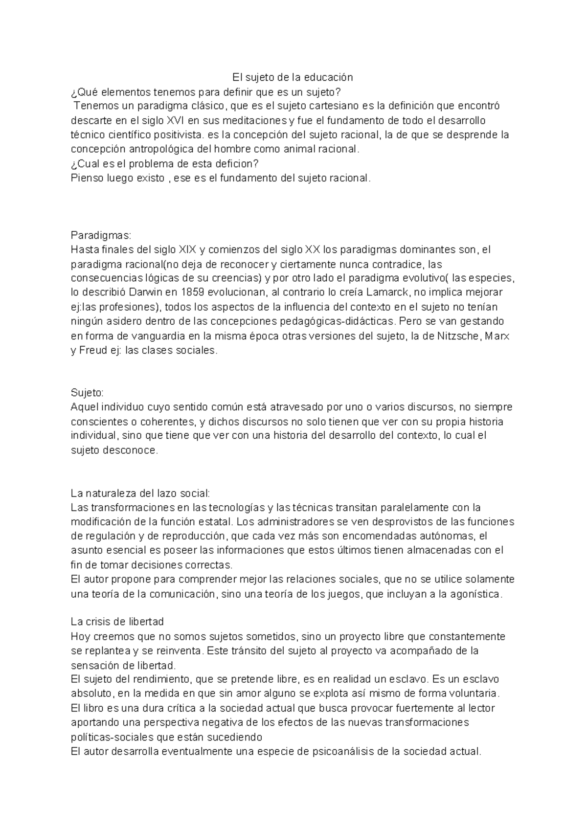 Resumen De Sujeto De La Educacion El Sujeto De La Educación ¿qué