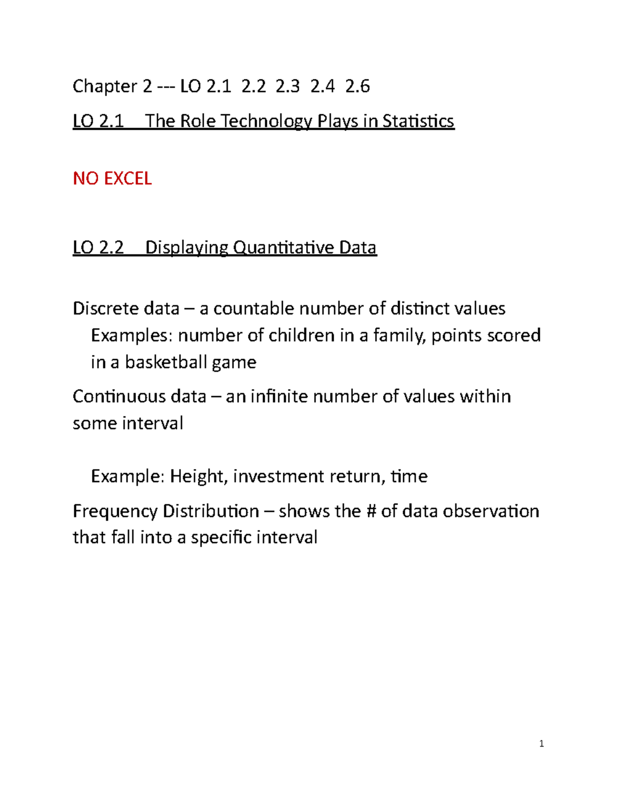 NChap 02 stat - notes for ch 2 - Chapter 2 - LO 2 2 2 2 2 LO 2 The Role ...