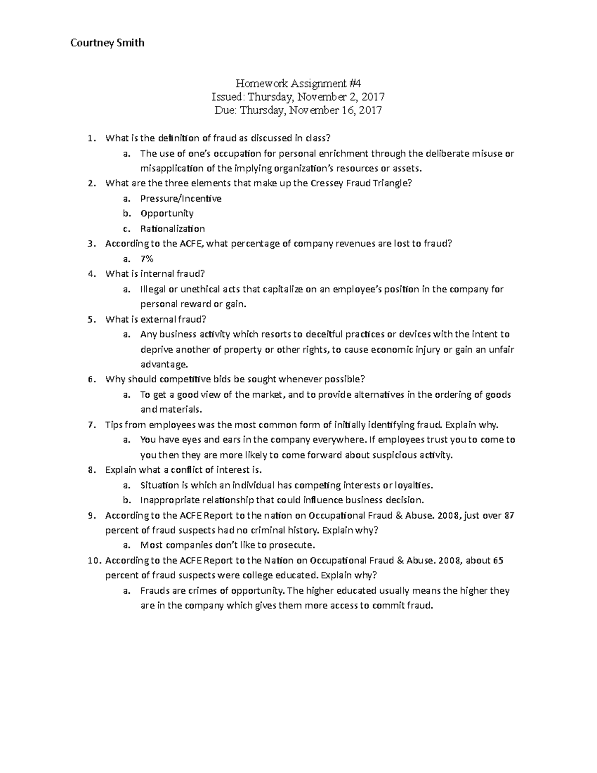 Homework Assignment #4 - Courtney Smith Homework Assignment Issued ...