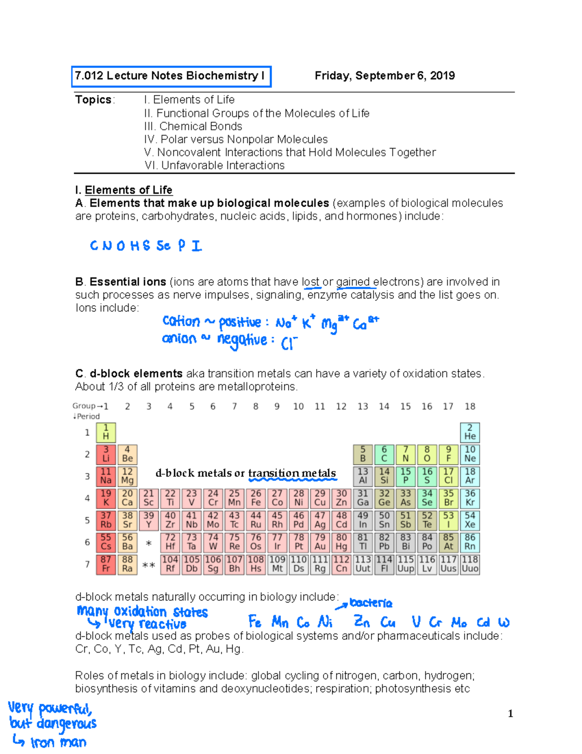 1.1 Introduction to Biochemistry - ! 1! 7 Lecture Notes Biochemistry I ...