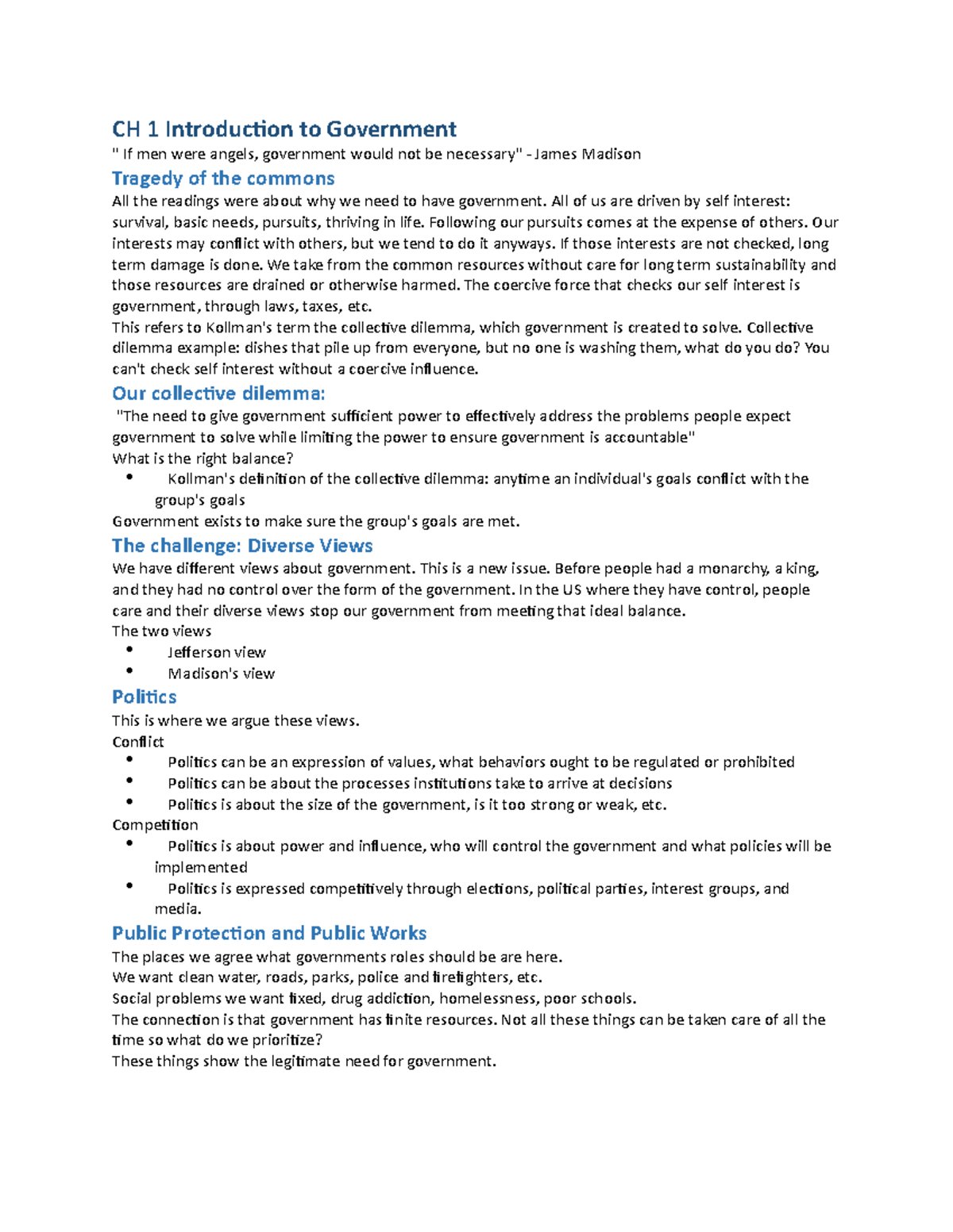 CH 1 Introduction to Government - CH 1 Introduction to Government " If ...