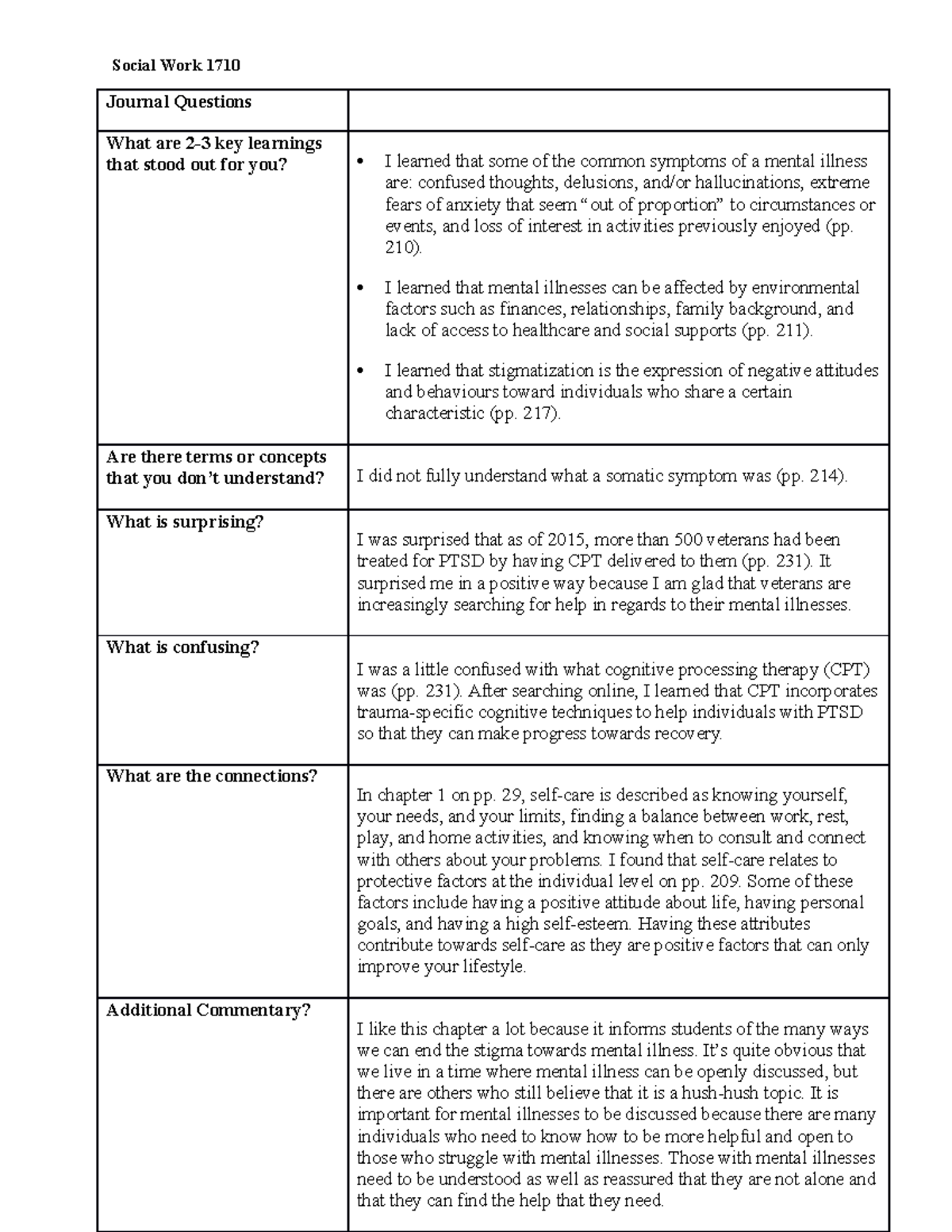 Journal Entry 6 - Social Work 1710 Journal Questions What are 2-3 key ...