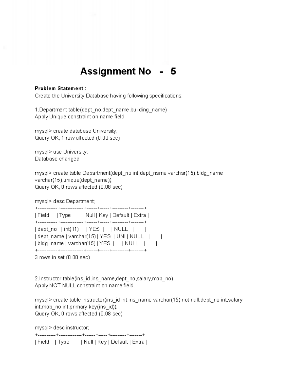 DBMS Assignment 5 - NAME : - SARTHAK SAMPAT ZENDE ROLL NO : – 552 DBMSL T – 18 Assignment No - 5 ...
