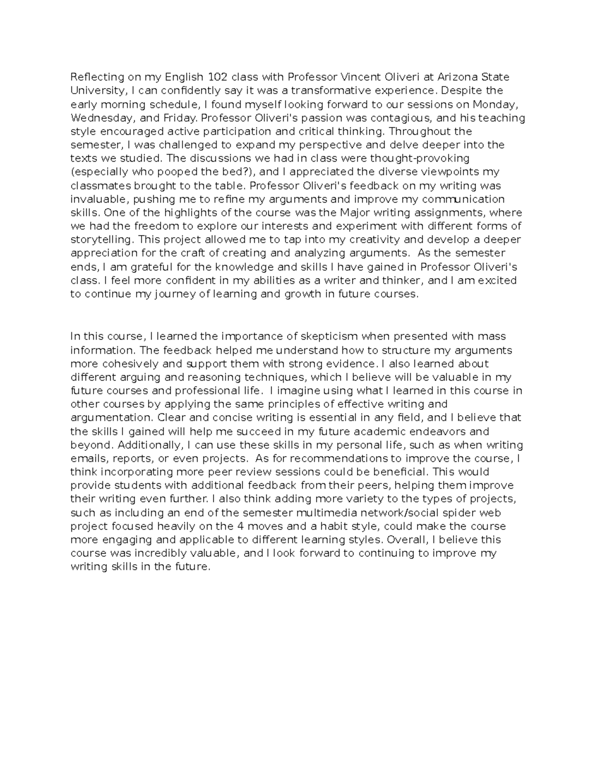 102 reflection - Junior coursework - Reflecting on my English 102 class ...