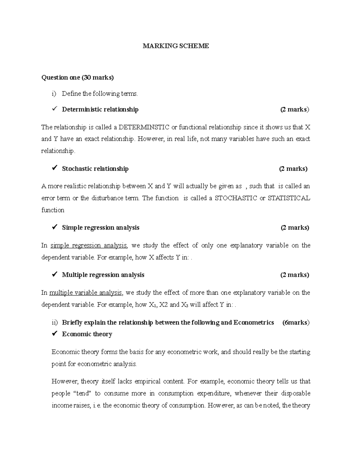 Jkuat MKNG SCHM - Exams - MARKING SCHEME Question one (30 marks) i ...