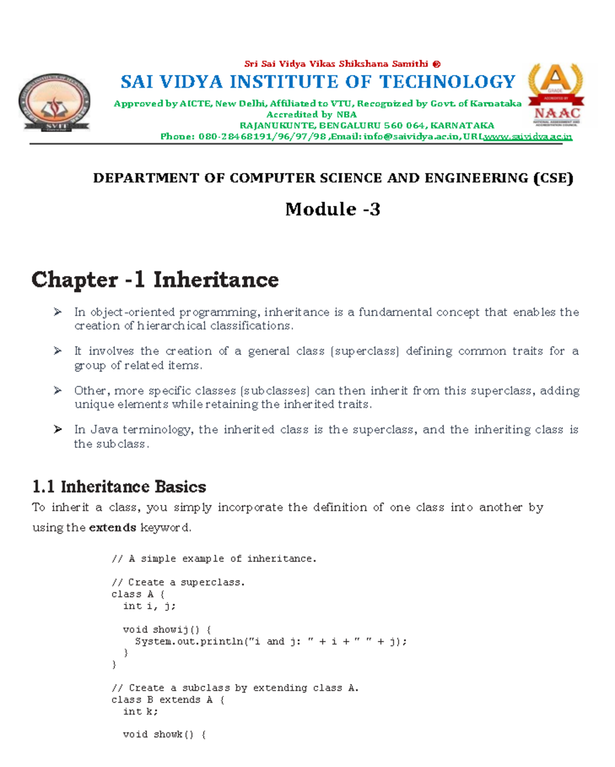 Module 3 java notes - Sri Sai Vidya Vikas Shikshana Samithi ® SAI VIDYA ...