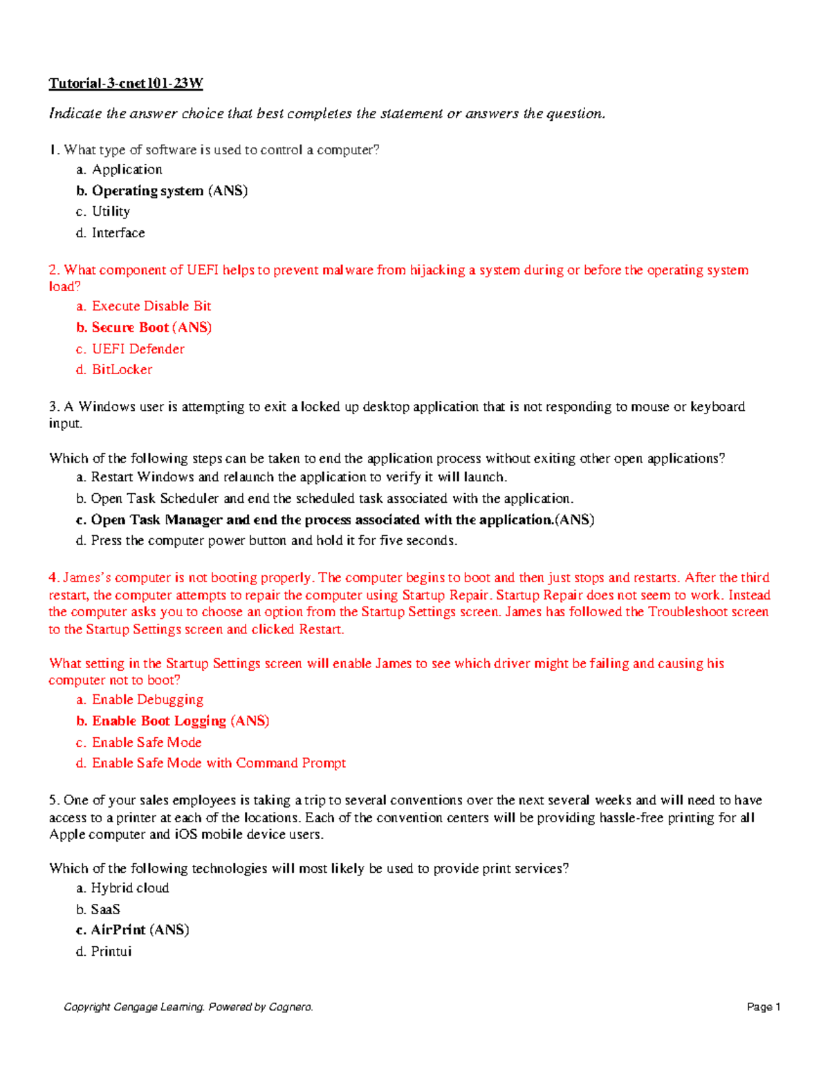 Final Test - Test preparation questions with answers. - Indicate the ...