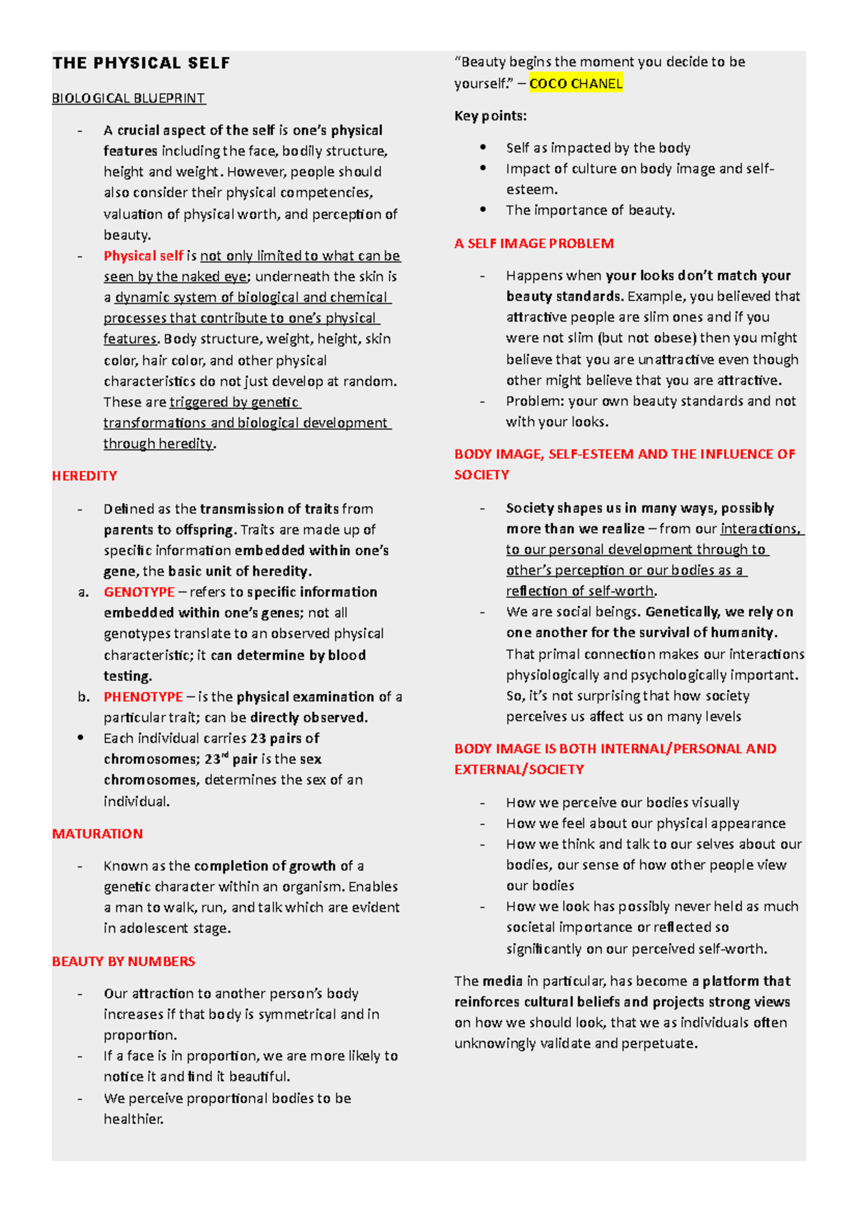 Physical Self UTS - Understanding the Self - UPHSD - Studocu