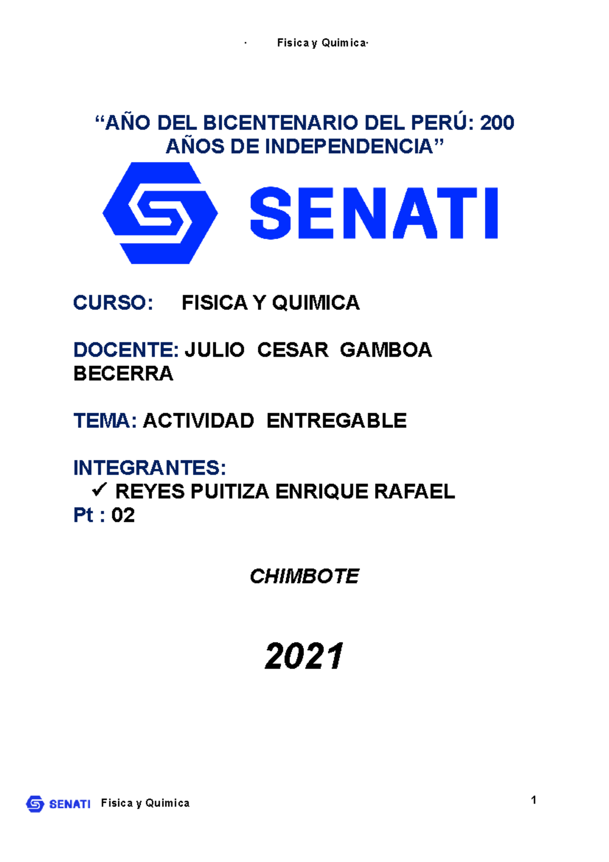 Actividad entregable 1 fisica y quimica - Física y química - SENATI - Studocu