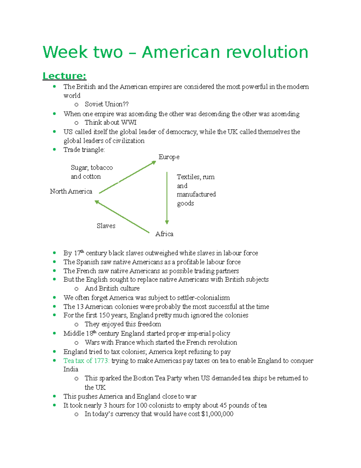 Week 2 - American Revolution - Week two – American revolution Lecture ...