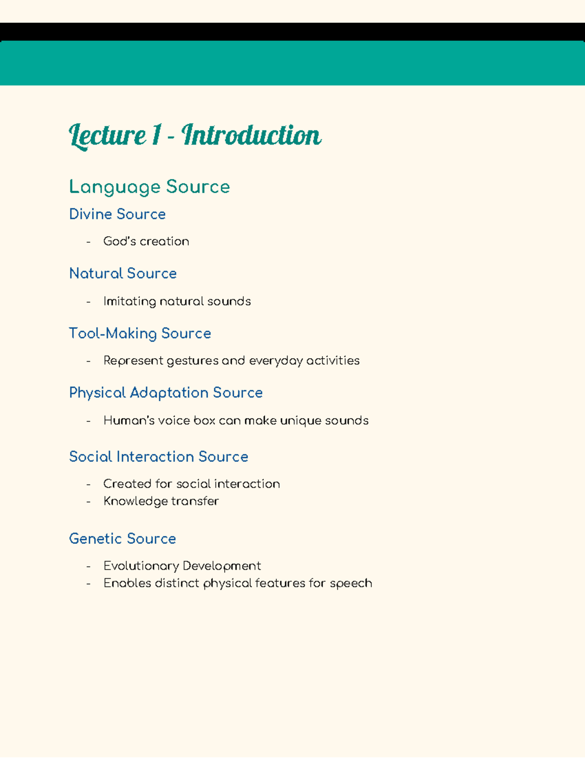 Linguistic Lecture 1-6 - Lecture 1 - Introduction Language Source ...
