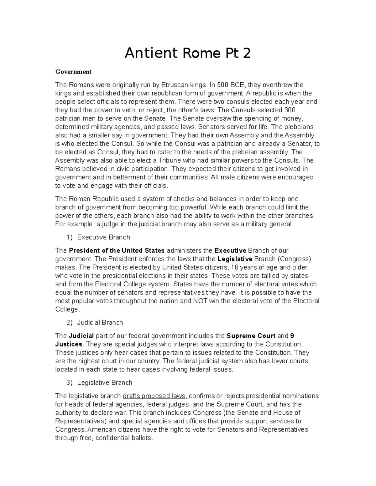 Antient Rome Pt 2 - government structure of lecture notes - Antient ...
