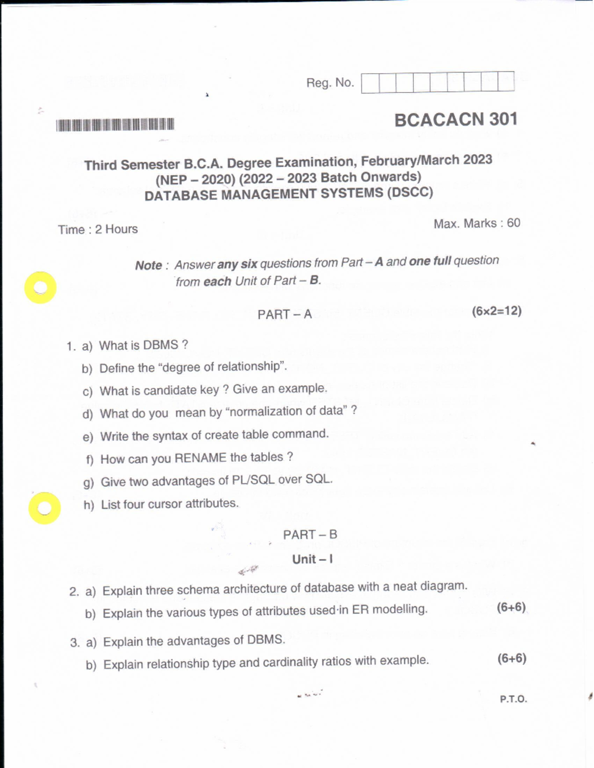 BCA III Semester Database Management Systems NEP Feb 2023 - BCA tumkur ...