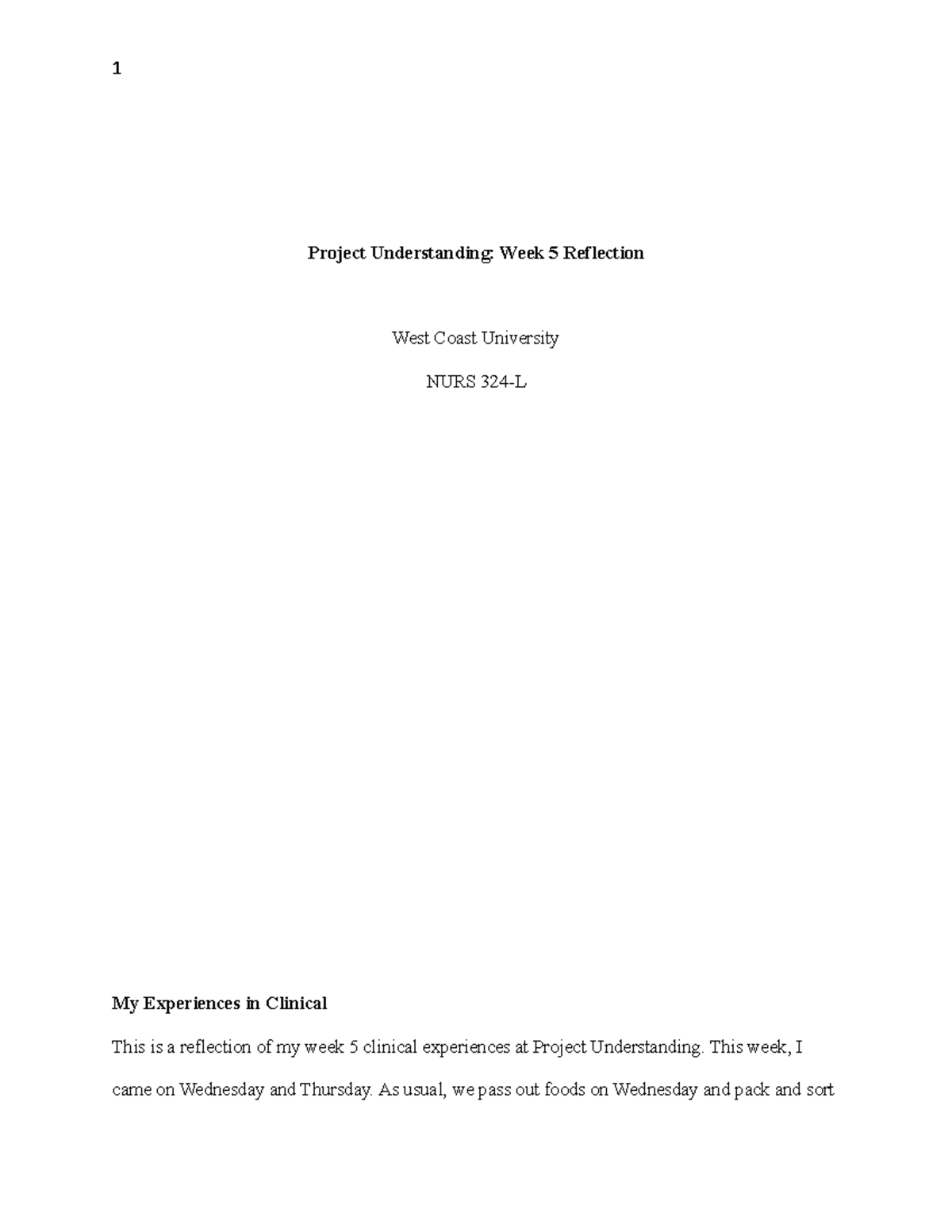 Week 5 Reflection - Project Understanding: Week 5 Reflection West Coast ...