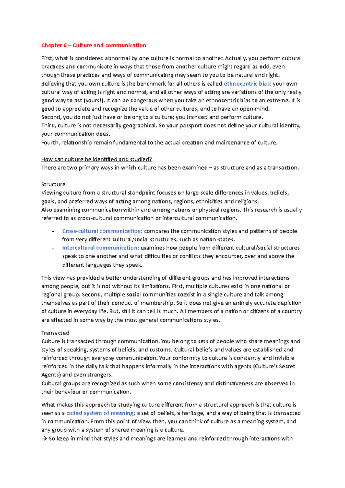 Samenvatting Communication in Everyday Life - Chapter 6 Culture and ...