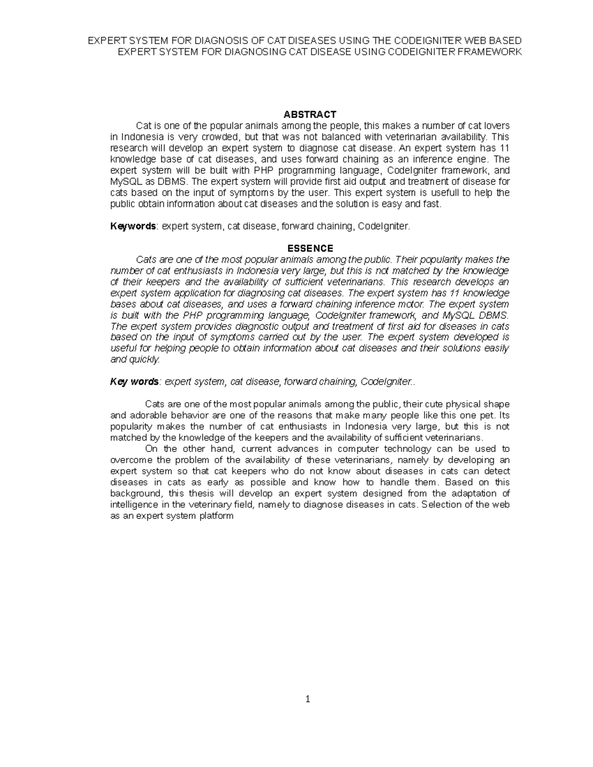 Expert System FOR Diagnosis OF CAT Diseases Using THE Codeigniter WEB ...