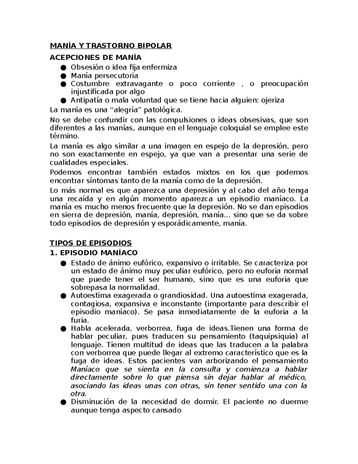 Manía Y Trastorno Bipolar - MAN Í A Y TRASTORNO BIPOLAR ACEPCIONES DE ...