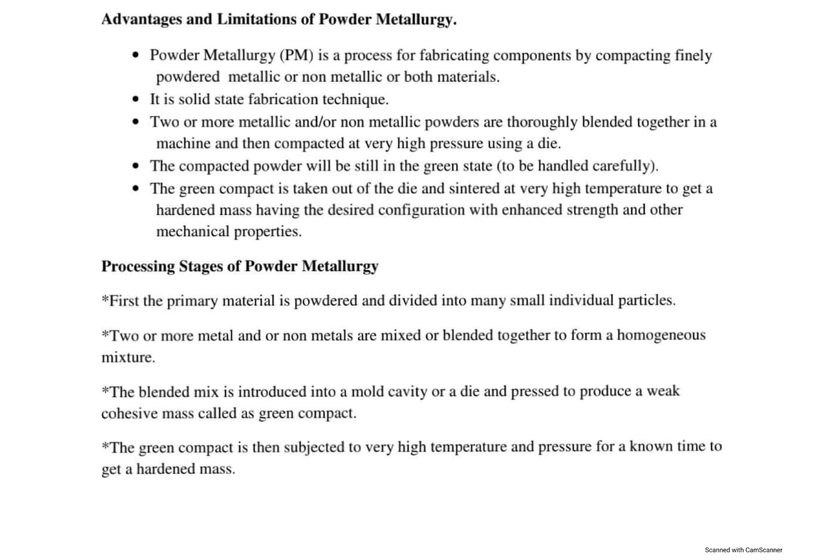 Mechanical engineering manufacturing-process powder-metallurgy notes ...