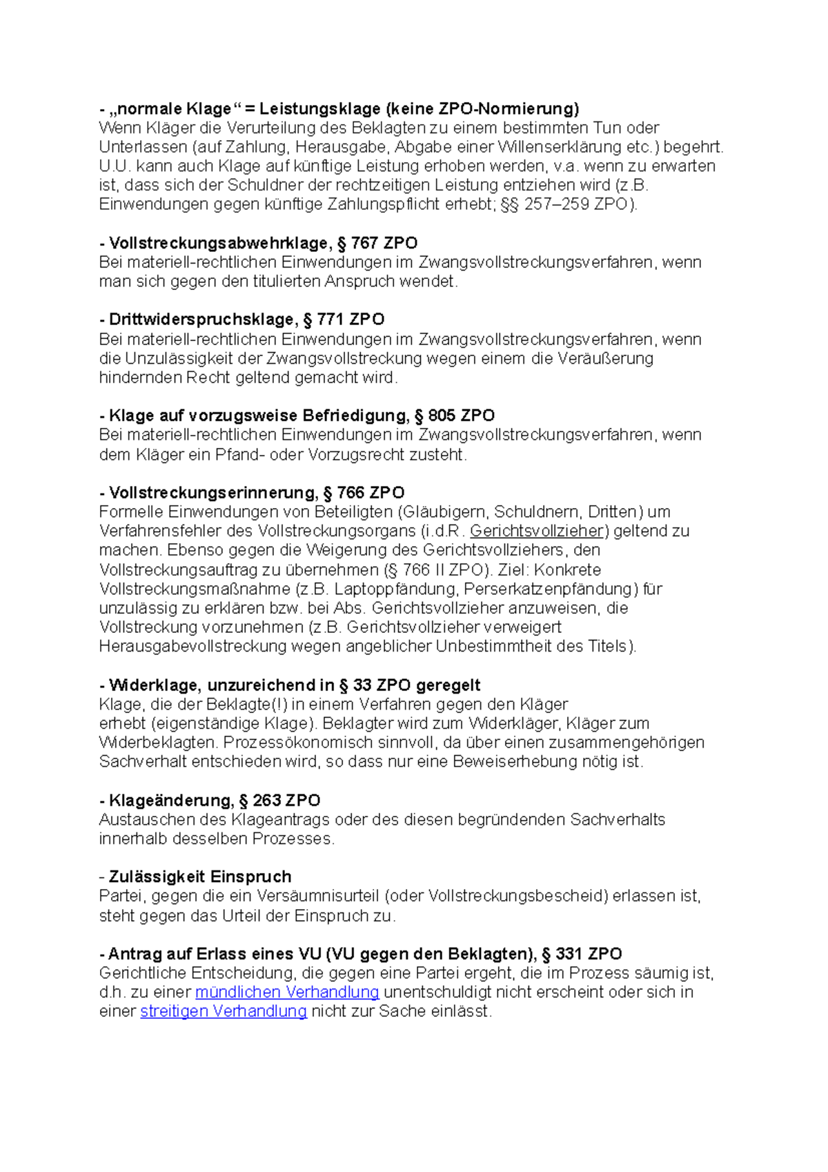Klagearten - „normale Klage“ = Leistungsklage (keine ZPO-Normierung ...