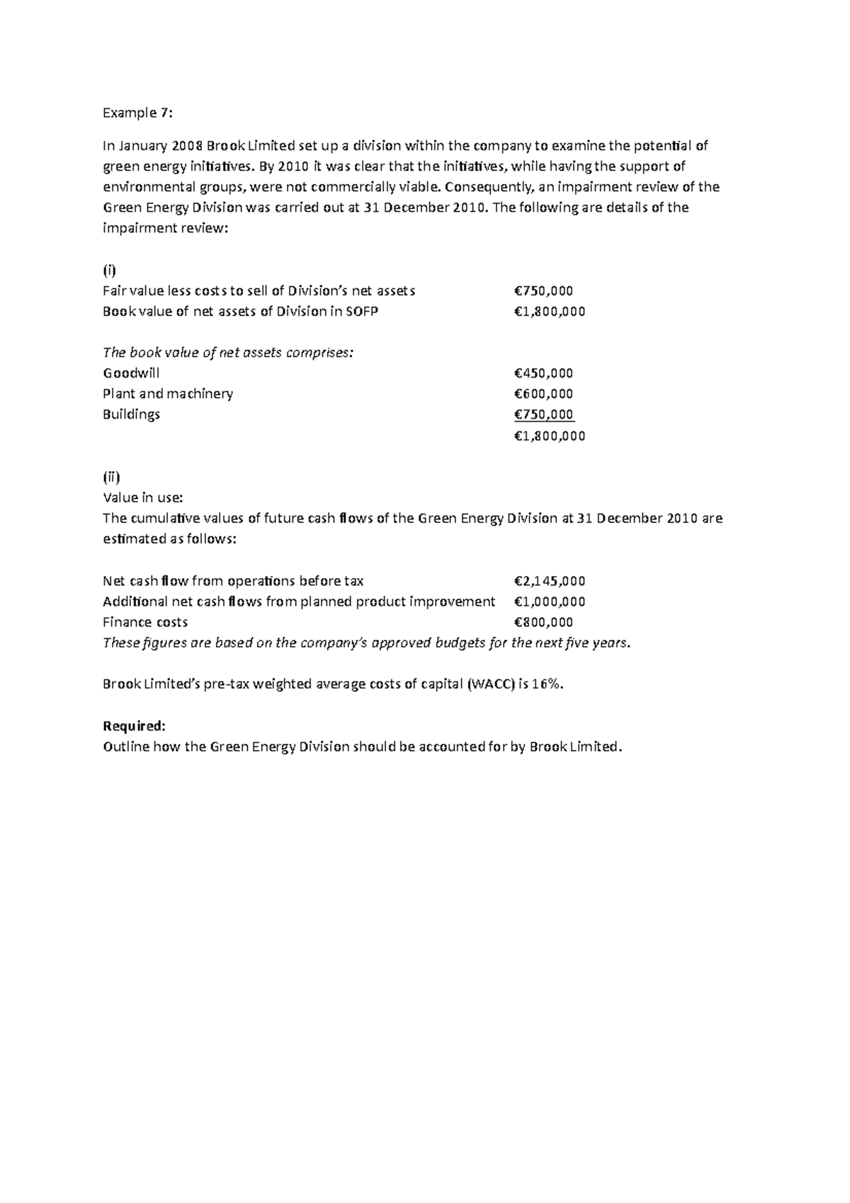Impairment & Goodwill Q - Example 7: In January 2008 Brook Limited set ...
