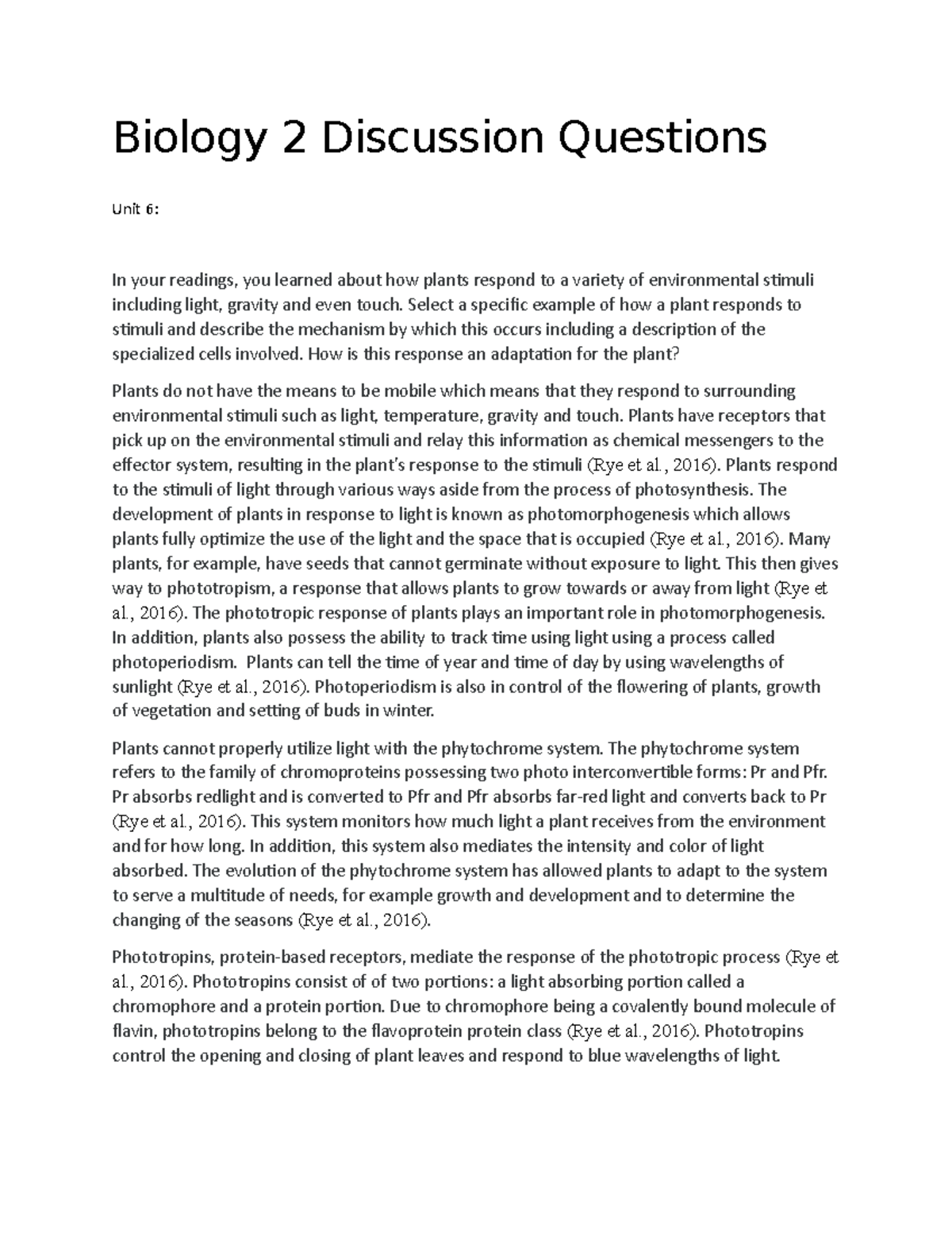Biology 2 Discussion Questions - Biology 2 Discussion Questions Unit 6 ...
