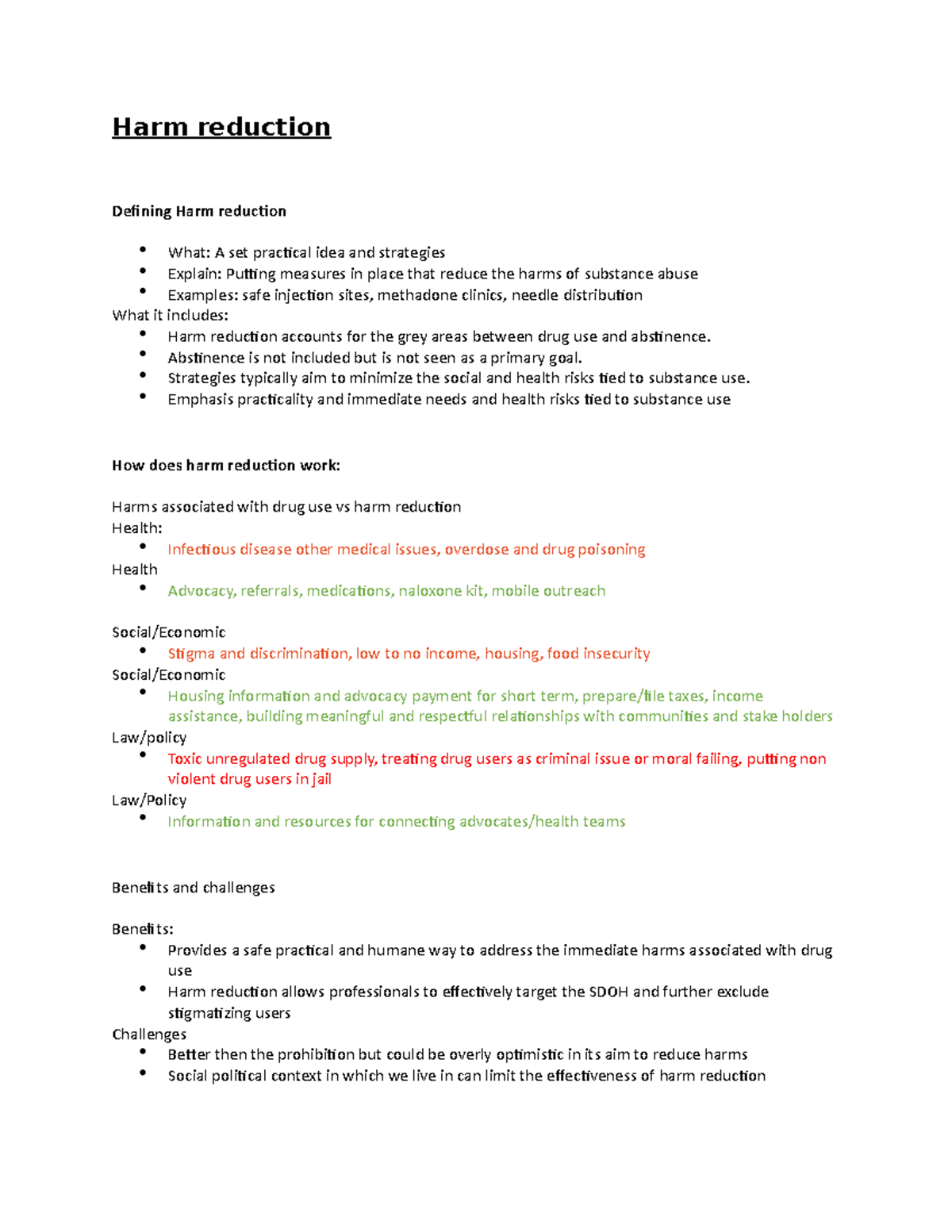 Harm reduction lecture 11 - Harm reduction Defining Harm reduction What ...