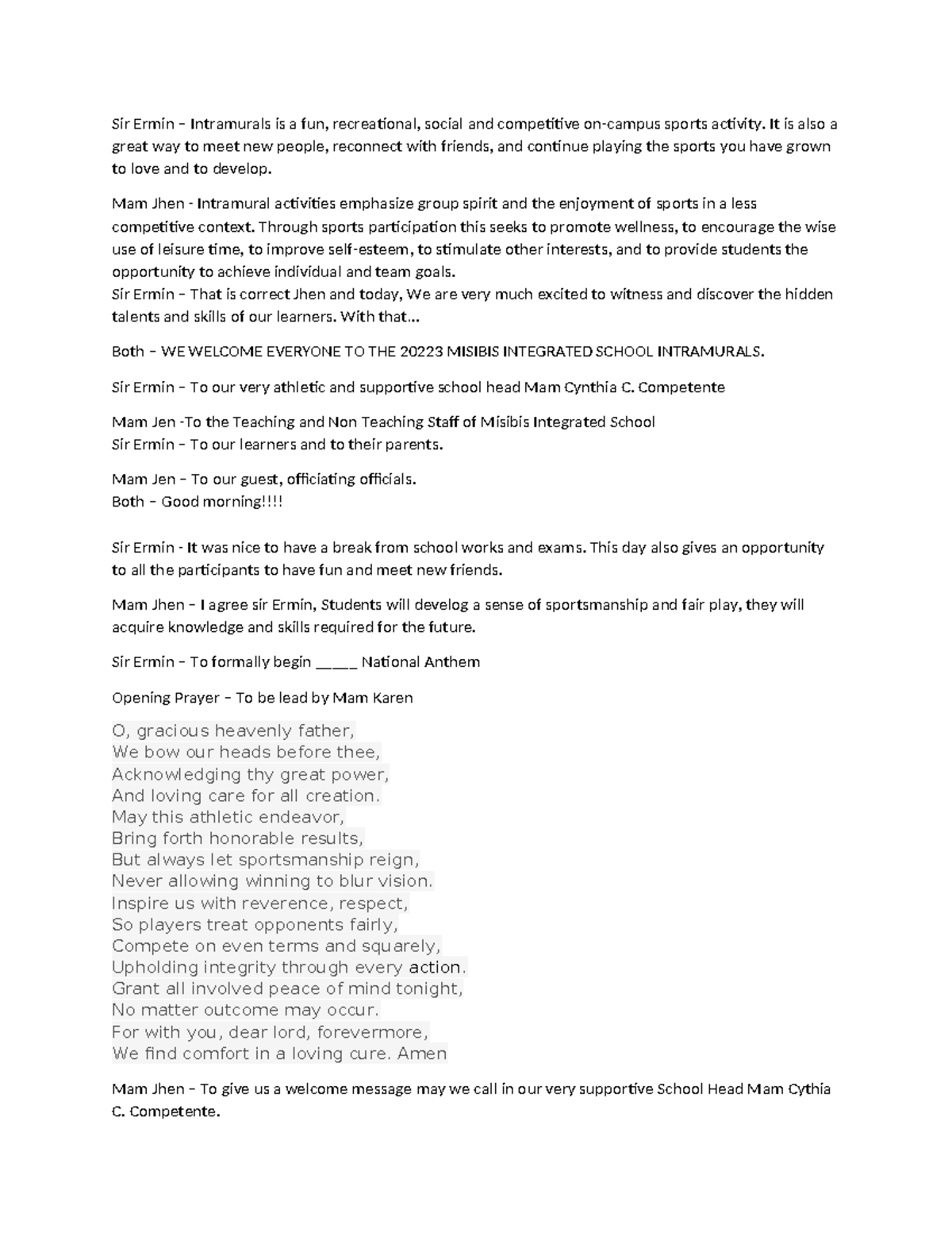 Script Intrams - reading materials - Sir Ermin – Intramurals is a fun ...