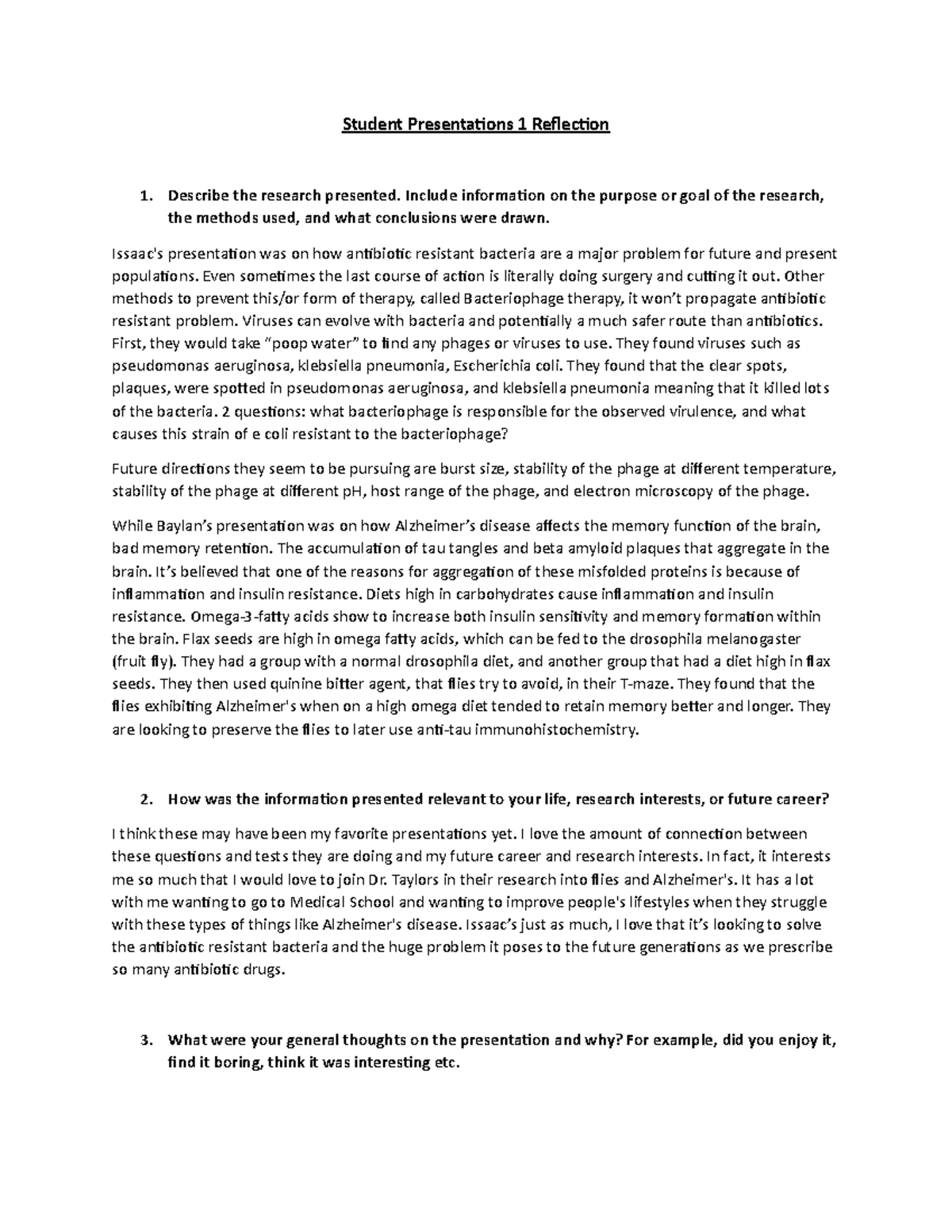 Student Presentations 1 Reflection - Student Presentations 1 Reflection ...