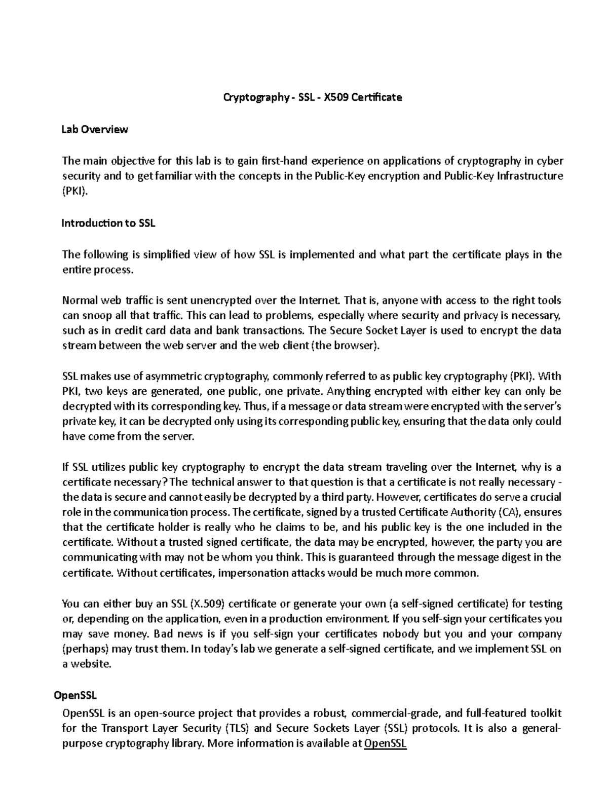 Week 4 Lab Cryptography-SSL - Cryptography - SSL - X509 CerƟficate Lab ...