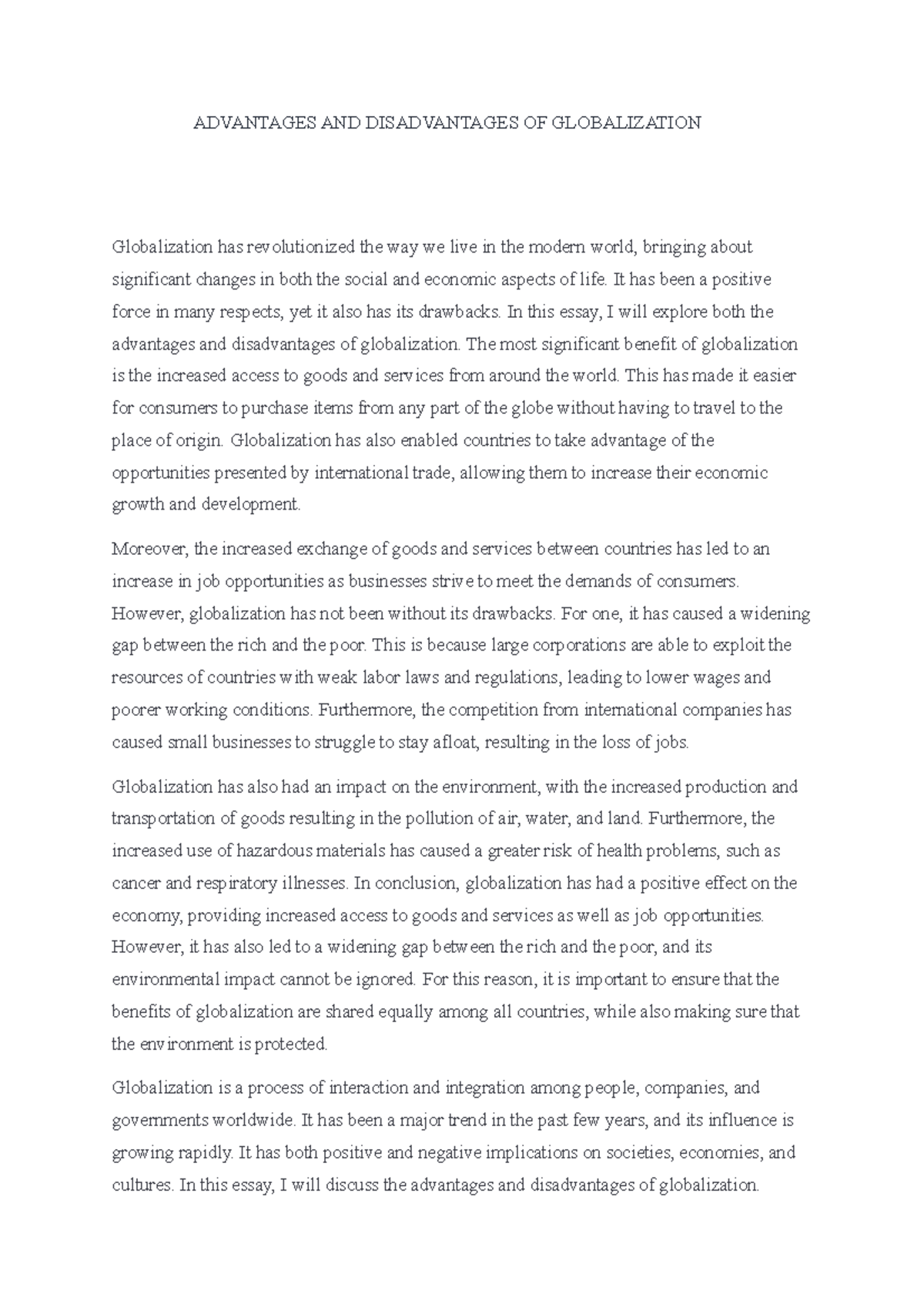 Advantages AND Disadvantages OF Globalization - ADVANTAGES AND ...