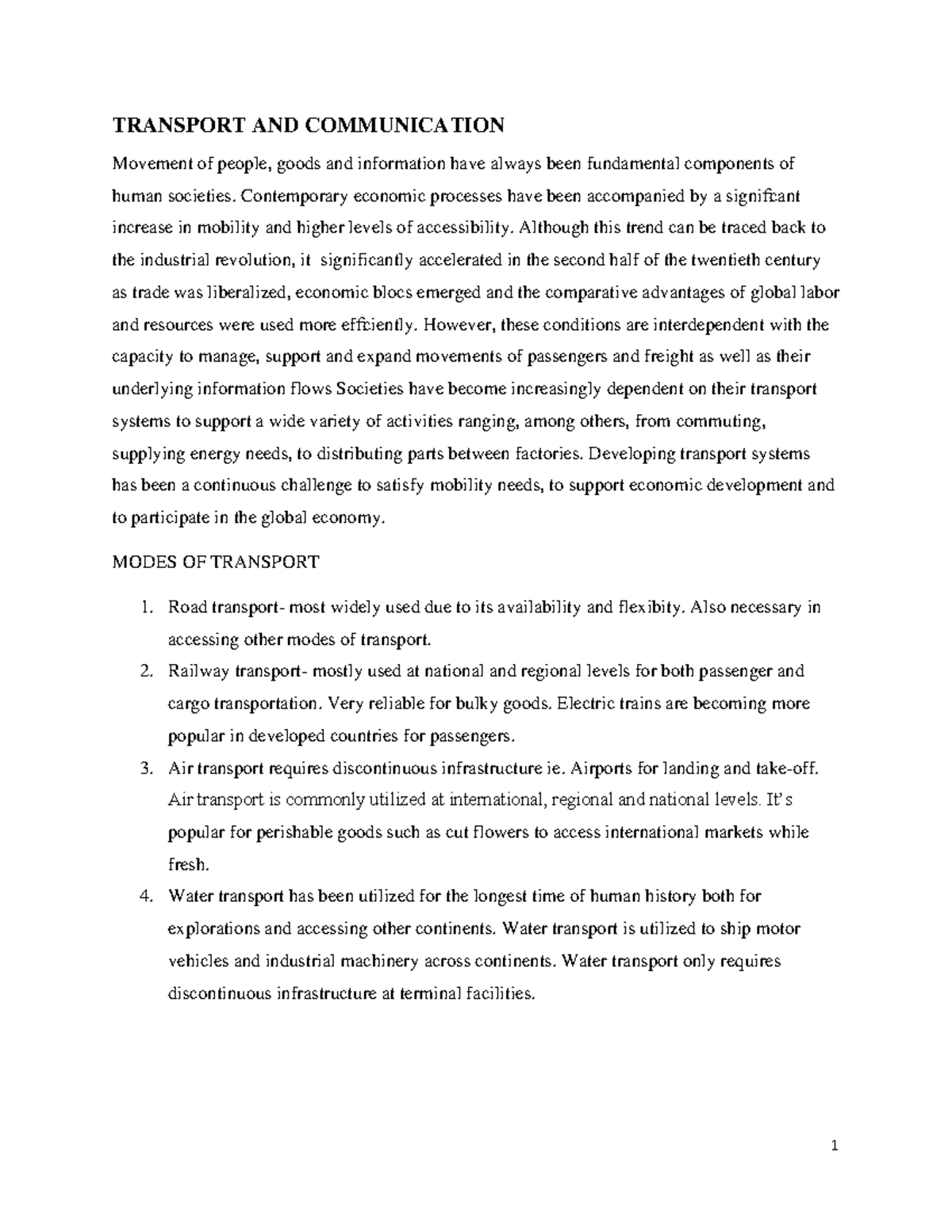 Transport AND Communication - TRANSPORT AND COMMUNICATION Movement of ...