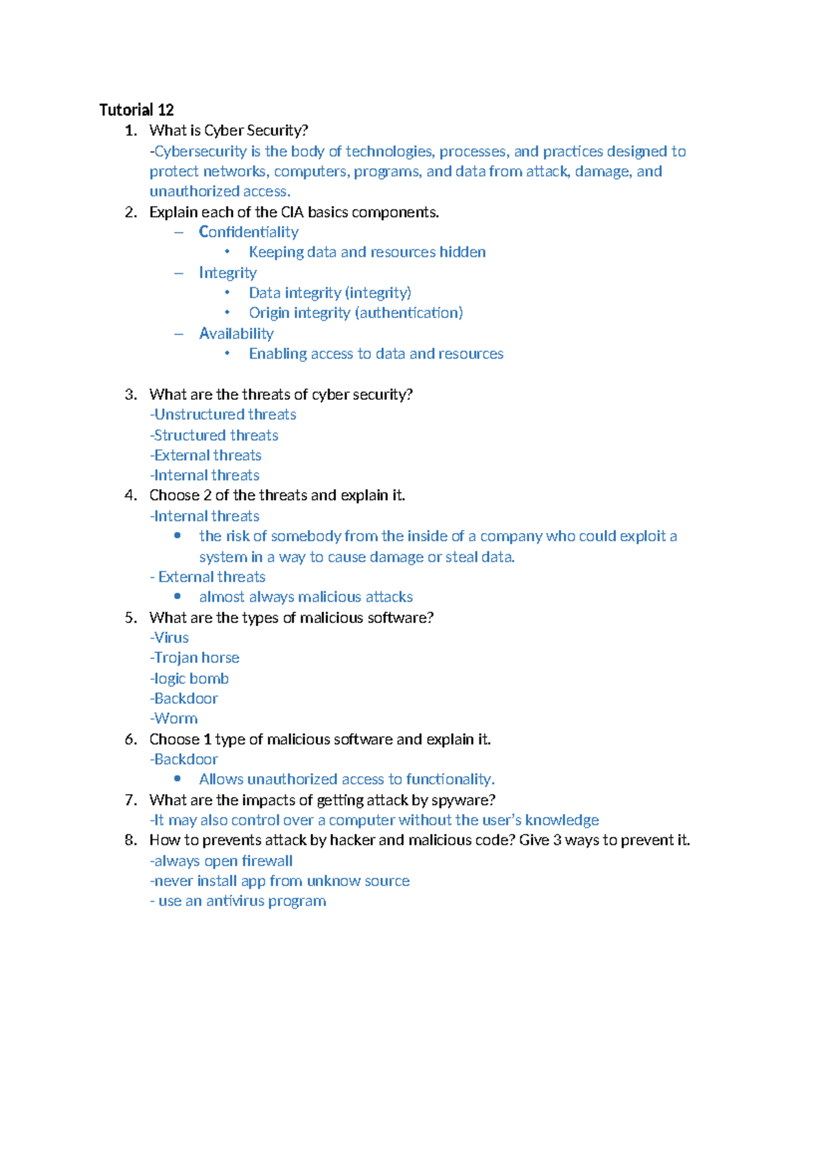 Tutorial 12 - ddddddasdadas - Tutorial 12 1. What is Cyber Security ...