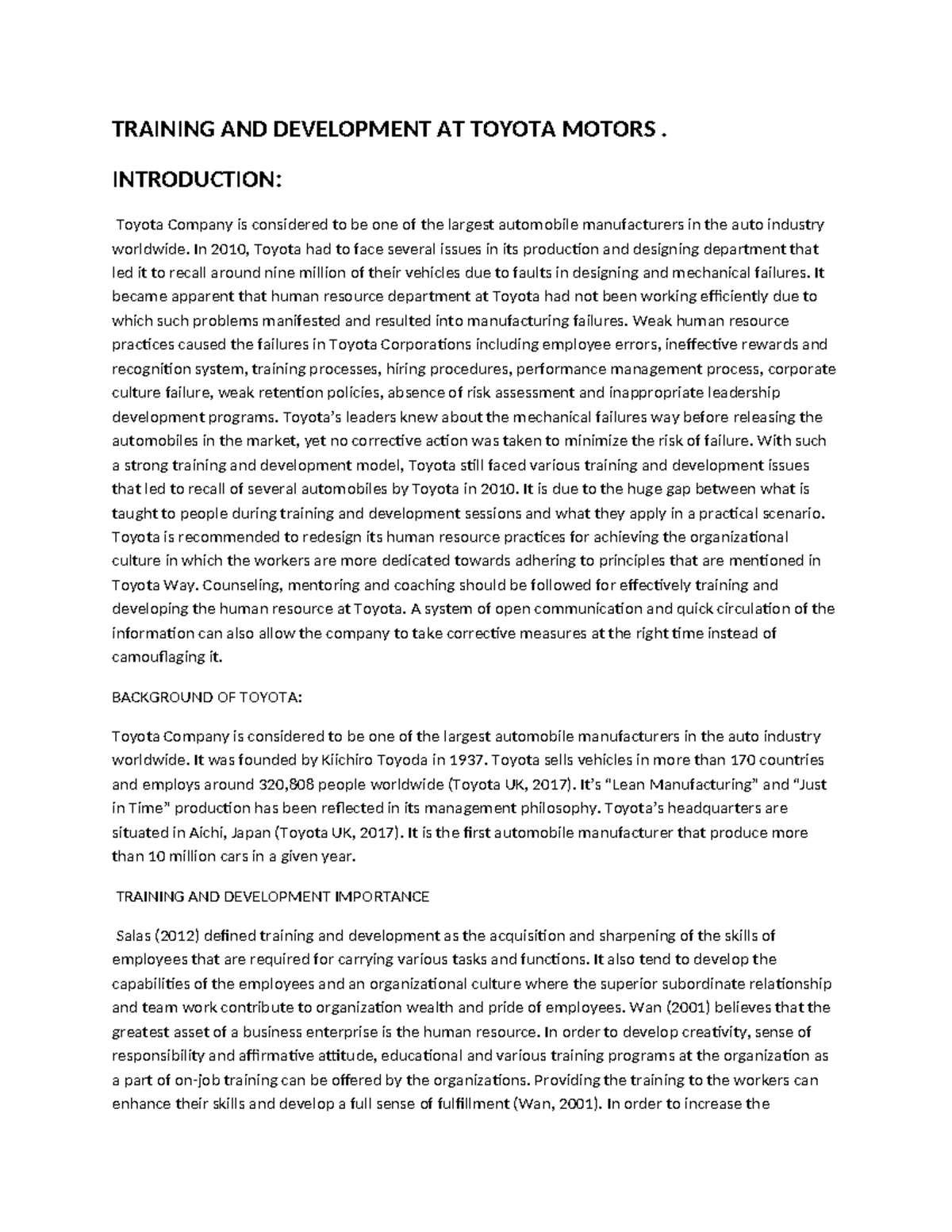 Training AND Development AT Toyota Motors - TRAINING AND DEVELOPMENT AT ...