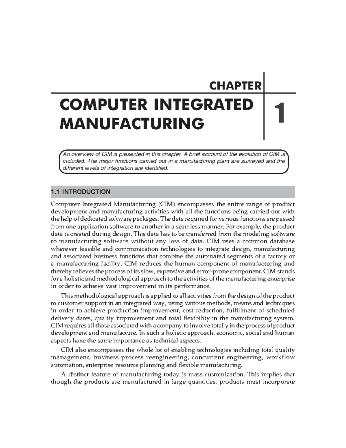 Cim - Book - 1 COMPUTER INTEGRATED MANUFACTURING CHAPTER 1 INTRODUCTION ...