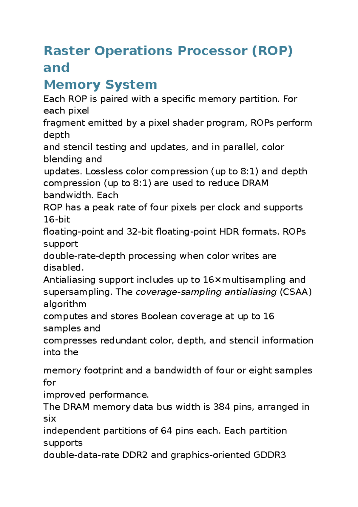 Raster Operations Processor (ROP) and Memory System - Raster Operations ...