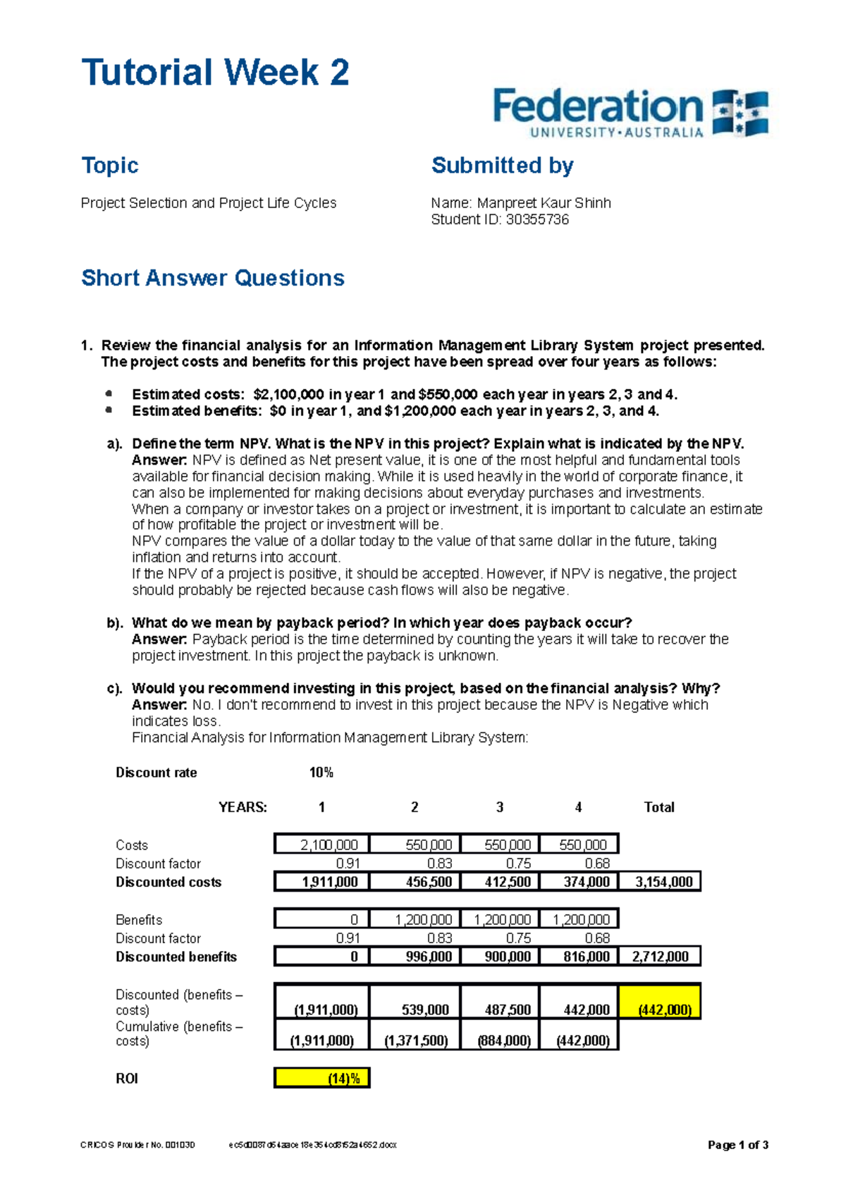 30355736 Tutorial 2 - tut2 - Tutorial Week 2 Topic Submitted by Project ...