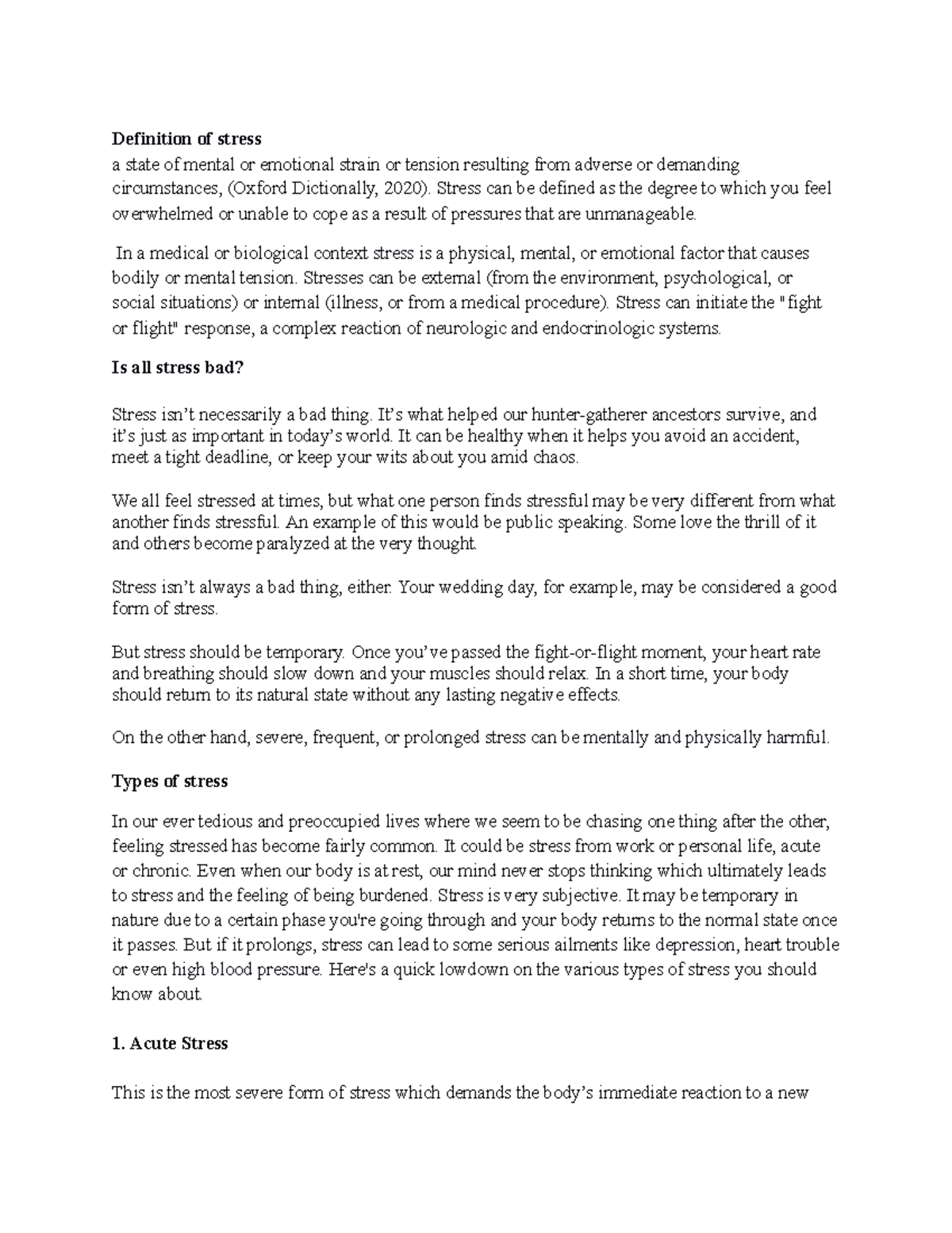 Health 1 - Definition of stress a state of mental or emotional strain ...