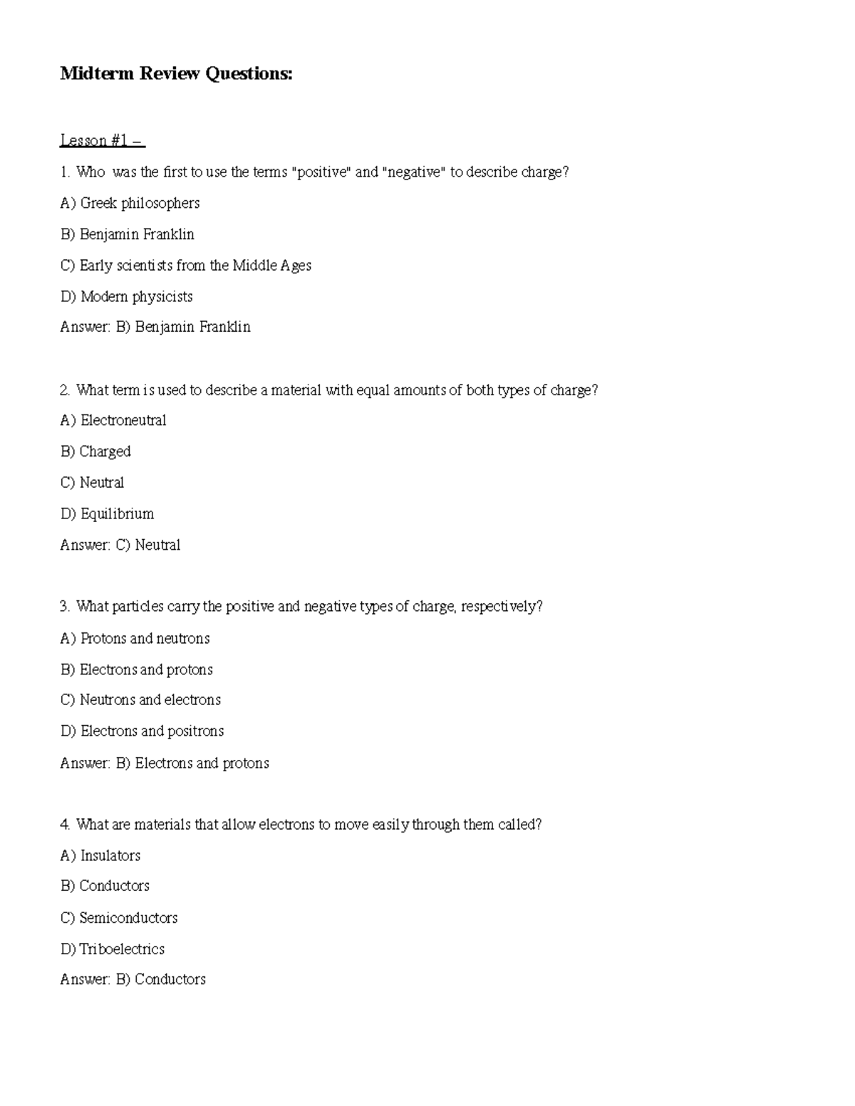 PHY112 Midterm Review Questions 2024 Answers - Midterm Review Questions: Lesson #1 – Who was the ...