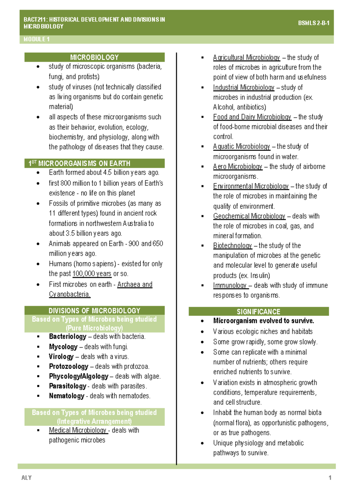Module 1 - Historical Development and Divisions in Microbiology ...