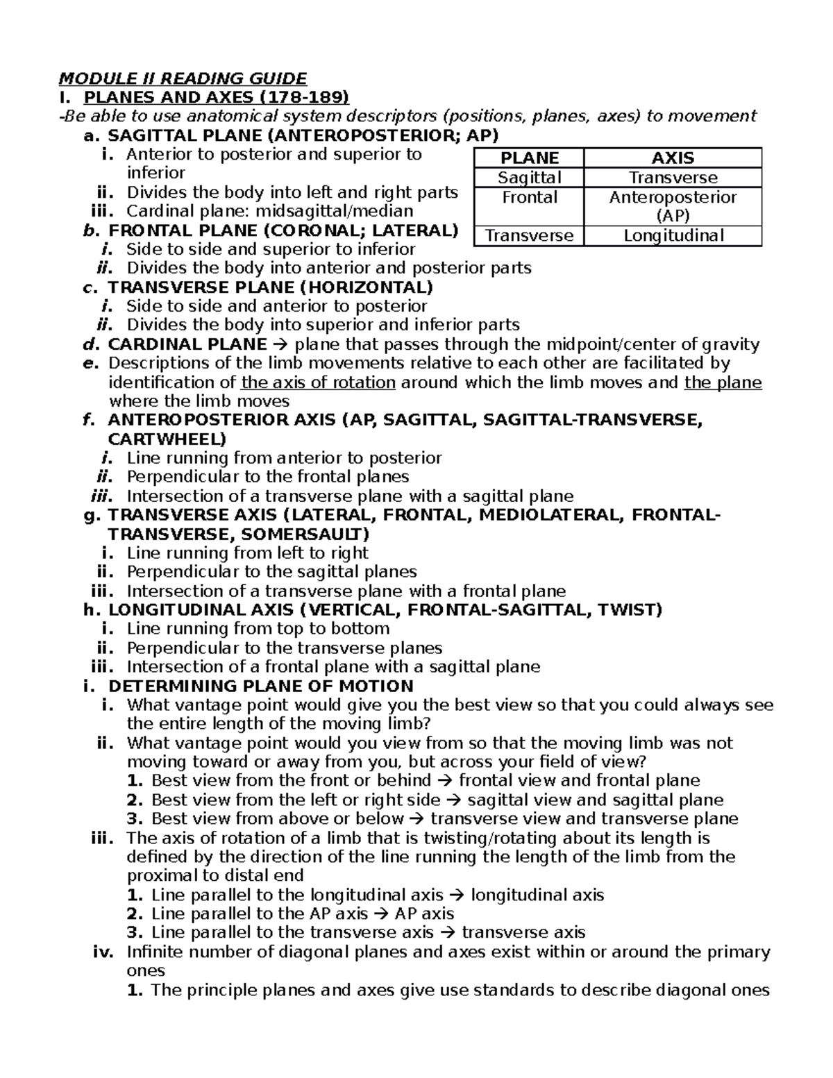 Module II Reading Guide Notes - MODULE II READING GUIDE I. PLANES AND ...