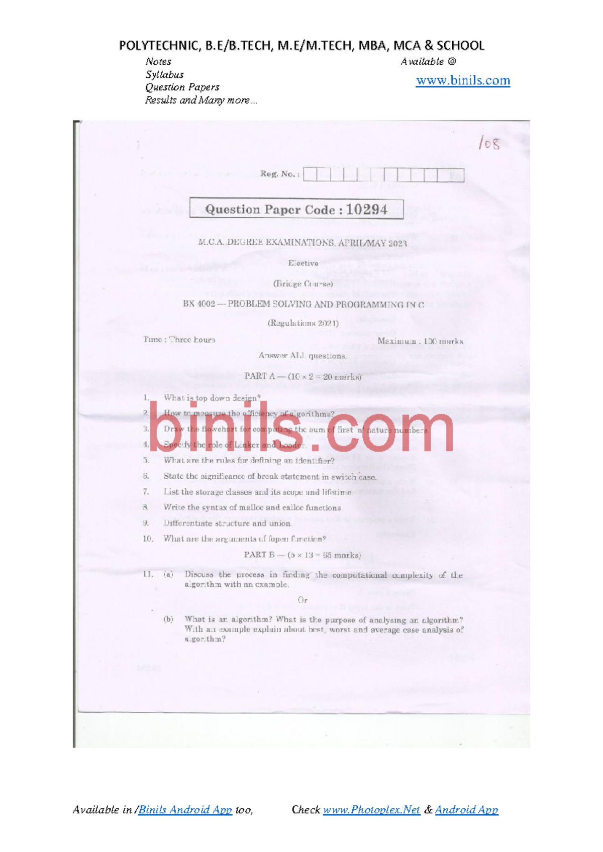 Bx 4002 Problem Solving And Programming In C Binils Polytechnic Be