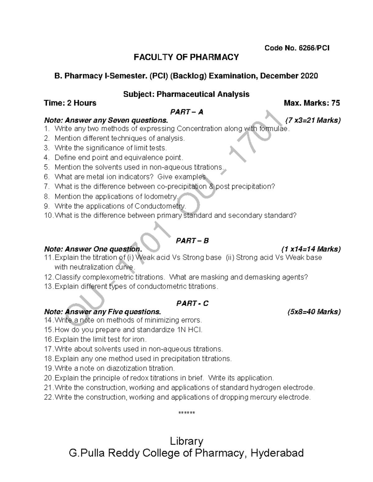 All pci 1st 2018 - Questions papers - OU - 1701 OU - 1701 FACULTY OF ...