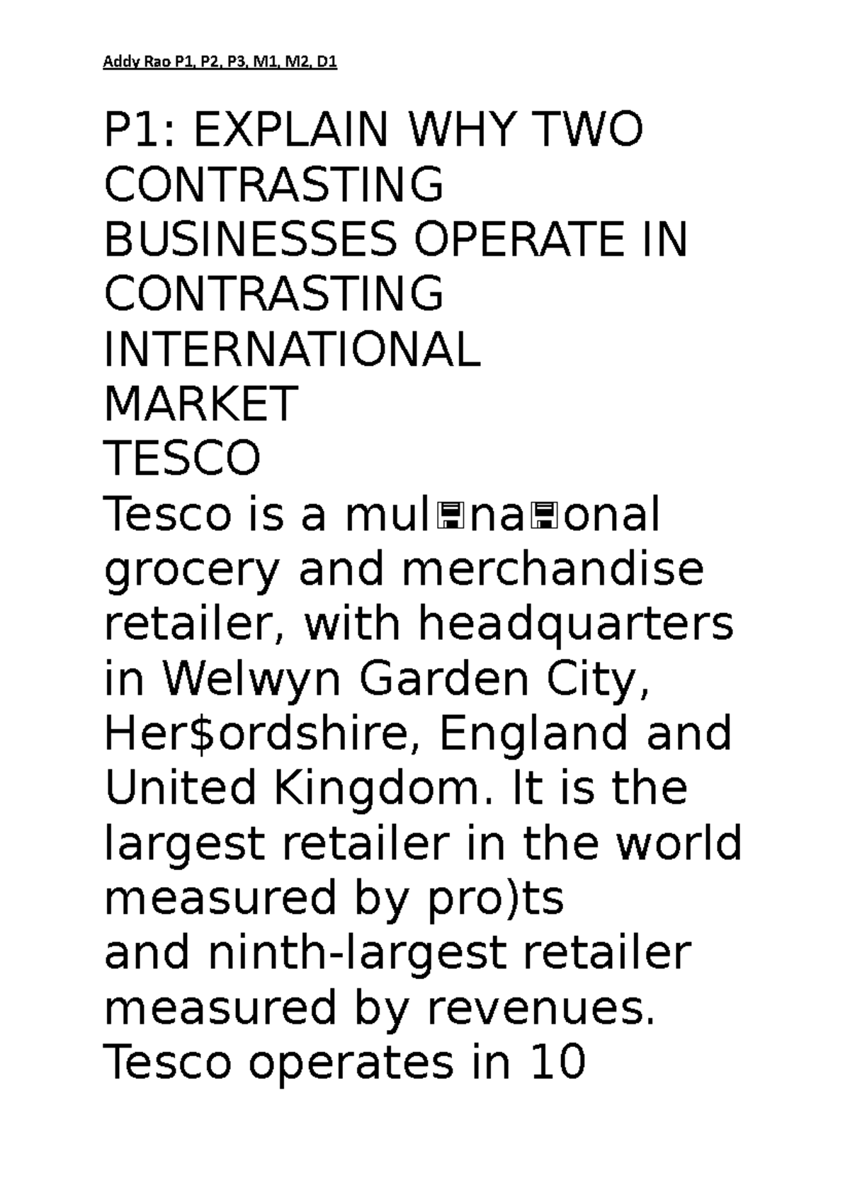 Team building assignment - P1: EXPLAIN WHY TWO CONTRASTING BUSINESSES ...